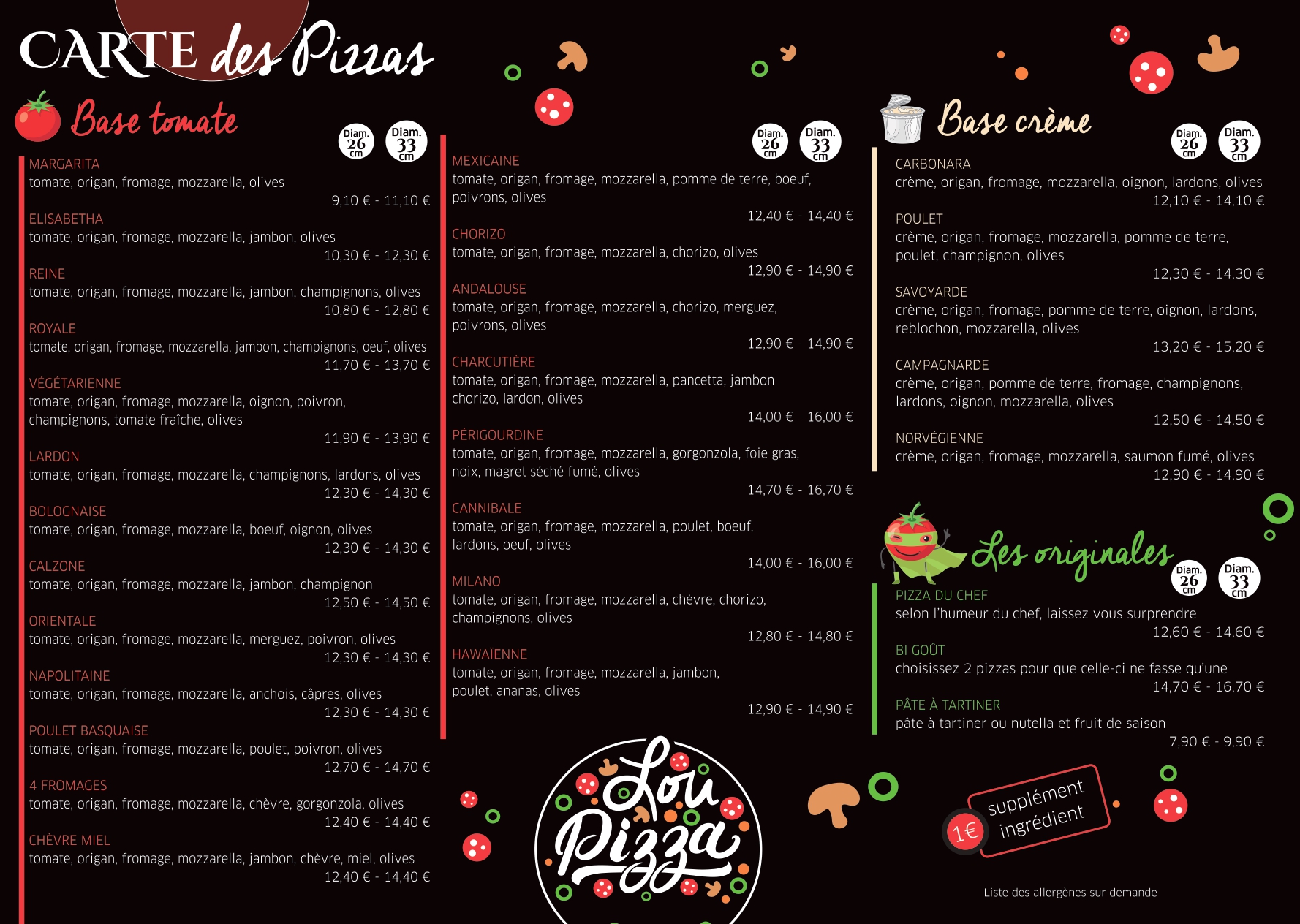 Le menu - Lou Pizza